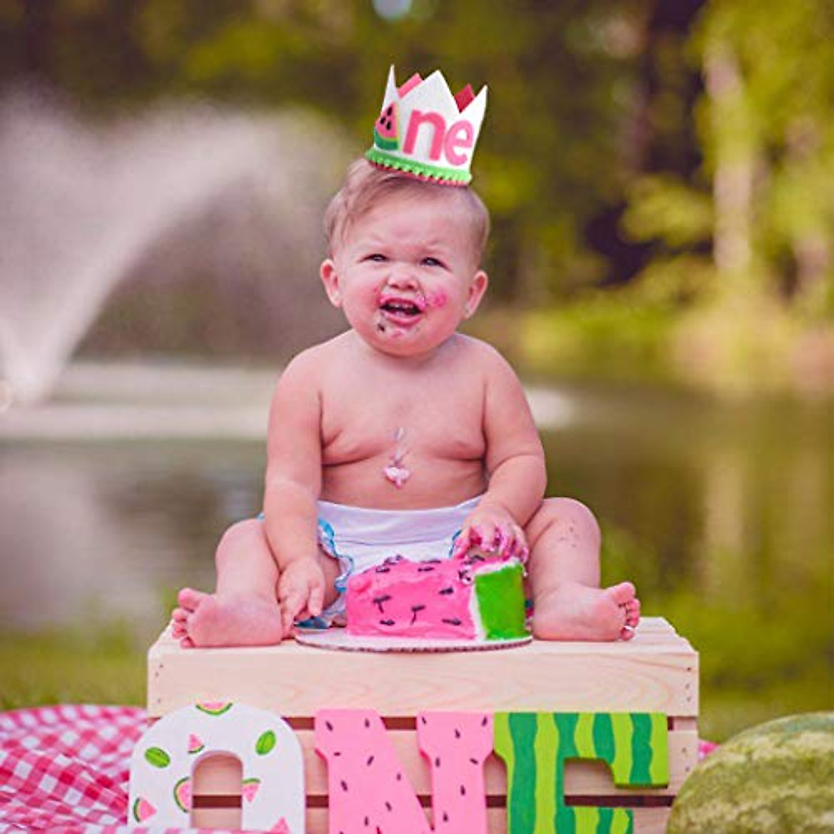 Watermelon Party Decorations For 1st Birthday - Watermelon Birthday Crown For Photo Booth Props And Backdrop Cake Smash, Best Watermelon Birthday Party Supplies For Kids (Watermelon Birthday Crown)