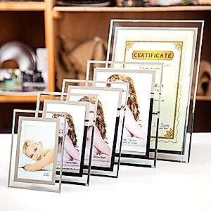 Cq acrylic 8.5x11 Glass Picture Frame,Silver Mirrored for Photo Display Stand on Tabletop,Pack of 2
