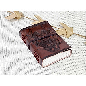 AzureGreen DOUBLE DRAGON Blank Page BOOK Handcrafted Leather Writing Unlined 5 x 7 JOURNAL (Brown)