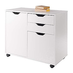 Winsome Halifax Storage Mobile Cabinets, 1 Large Door, 3 Drawers, for Home Office, White