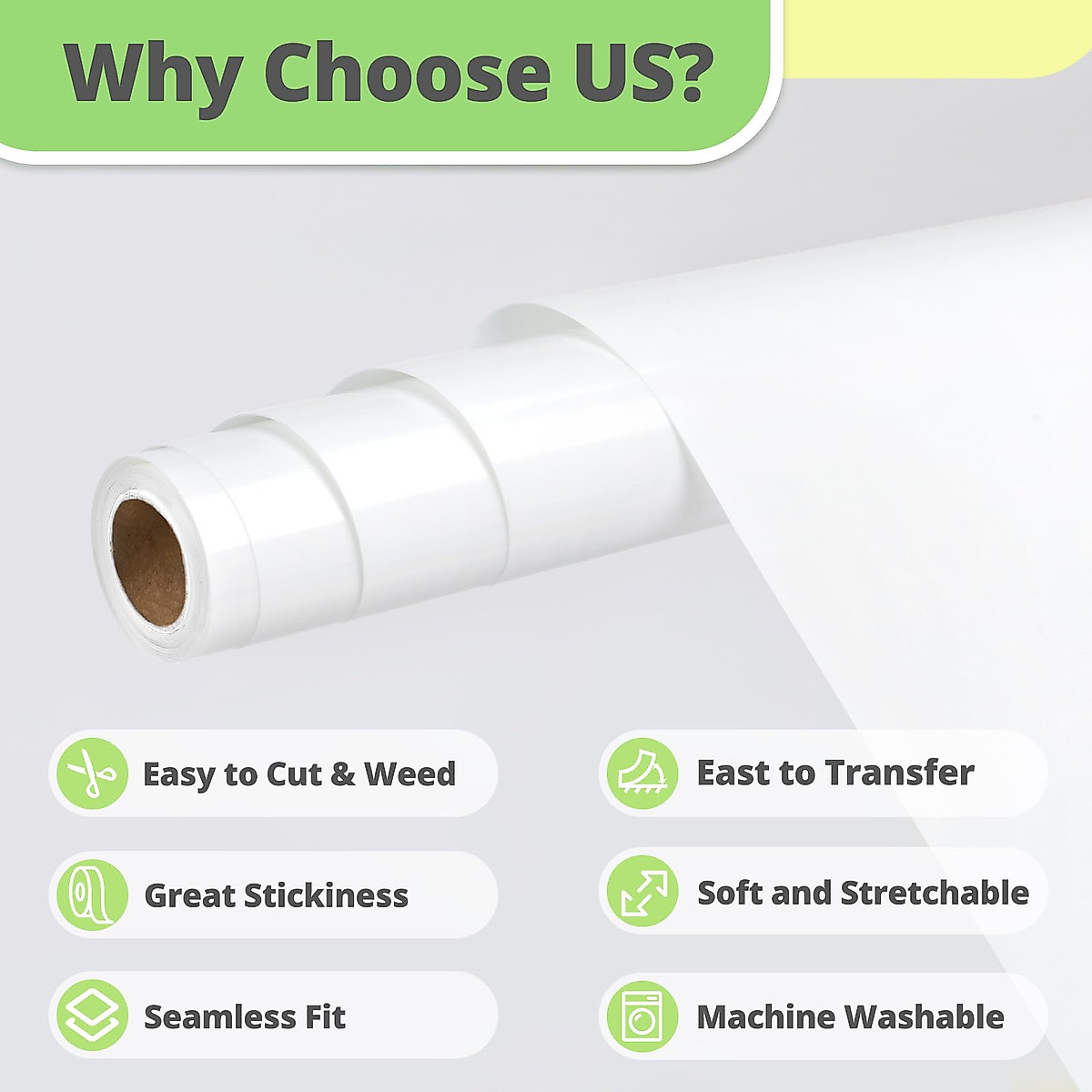 HTVRONT White HTV Vinyl Roll - 12" x 10ft White Iron on Vinyl for All Cutter Machine, Heat Transfer Vinyl Rolls for t Shirts - Easy to Cut & Weed for Heat Vinyl Design