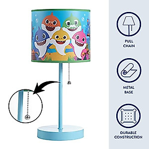 Idea Nuova Baby Shark Stick Table Kids Lamp with Pull Chain,Metal, Themed Printed Decorative Shade
