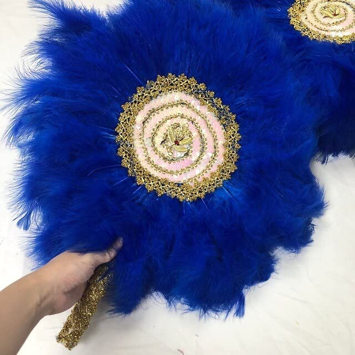 Msbfea Big Size Design African White Feather Fan Ladies Wedding Feather Fan for Bride Single Side Feather Nigerian Flower - Single Side Color 83