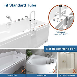 HEPO Grab Bars for Bathtubs and Showers, Adjustable Bathtub Safety Rail for Seniors, Tub Grab Bar for Bathroom, Assistance Bathtub Handle Clamp for Elderly Bath Support, White