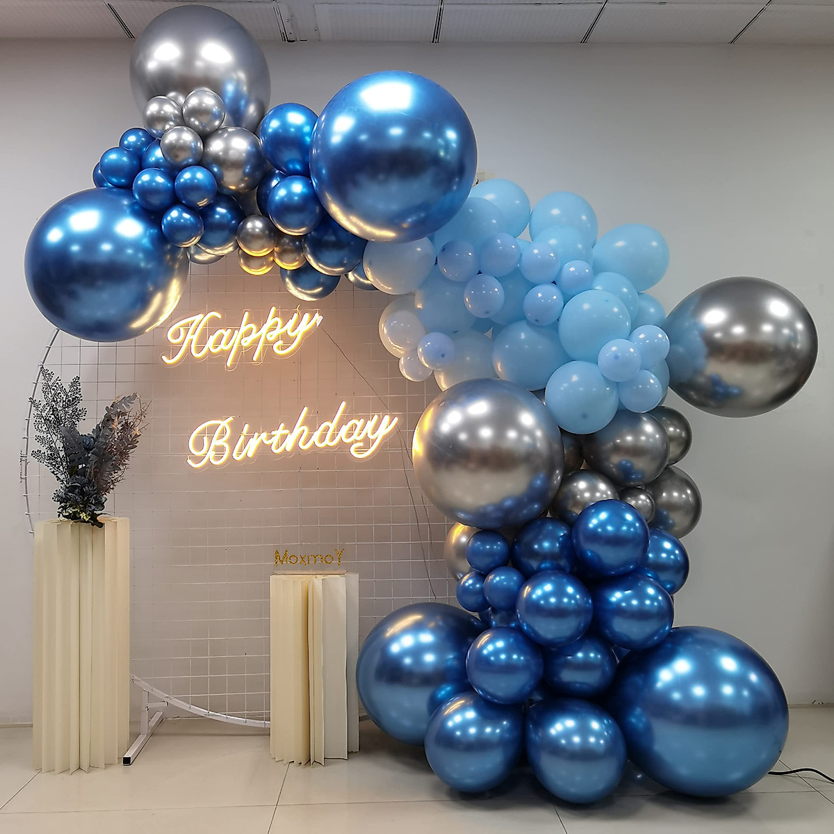MOXMAY Silver Blue Balloon Garland 127 Pcs 18In 12In 10In 5In Confetti Latex Balloons Arch Kit for Baby Shower Bridal Shower Birthday Party Decors (Silver Blue)