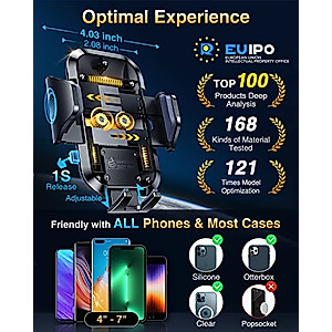 VANMASS [Upgraded] Car Phone Mount, [Strong Suction & Military-Grade] Cell Phone Holder Car Dashboard Windshield Air Vent, Handsfree Dash Stand for Universal iPhone 14 13 12 11 Pro XS Max 8 Samsung