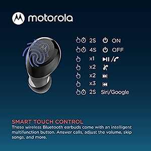 Motorola Moto Buds 100 - True Wireless Bluetooth Earbuds with Microphone – Lightweight, IPX5 Water Resistant, Touch-Control - Comfort Fit and Clear Sound - Includes Micro Charging Case - Black