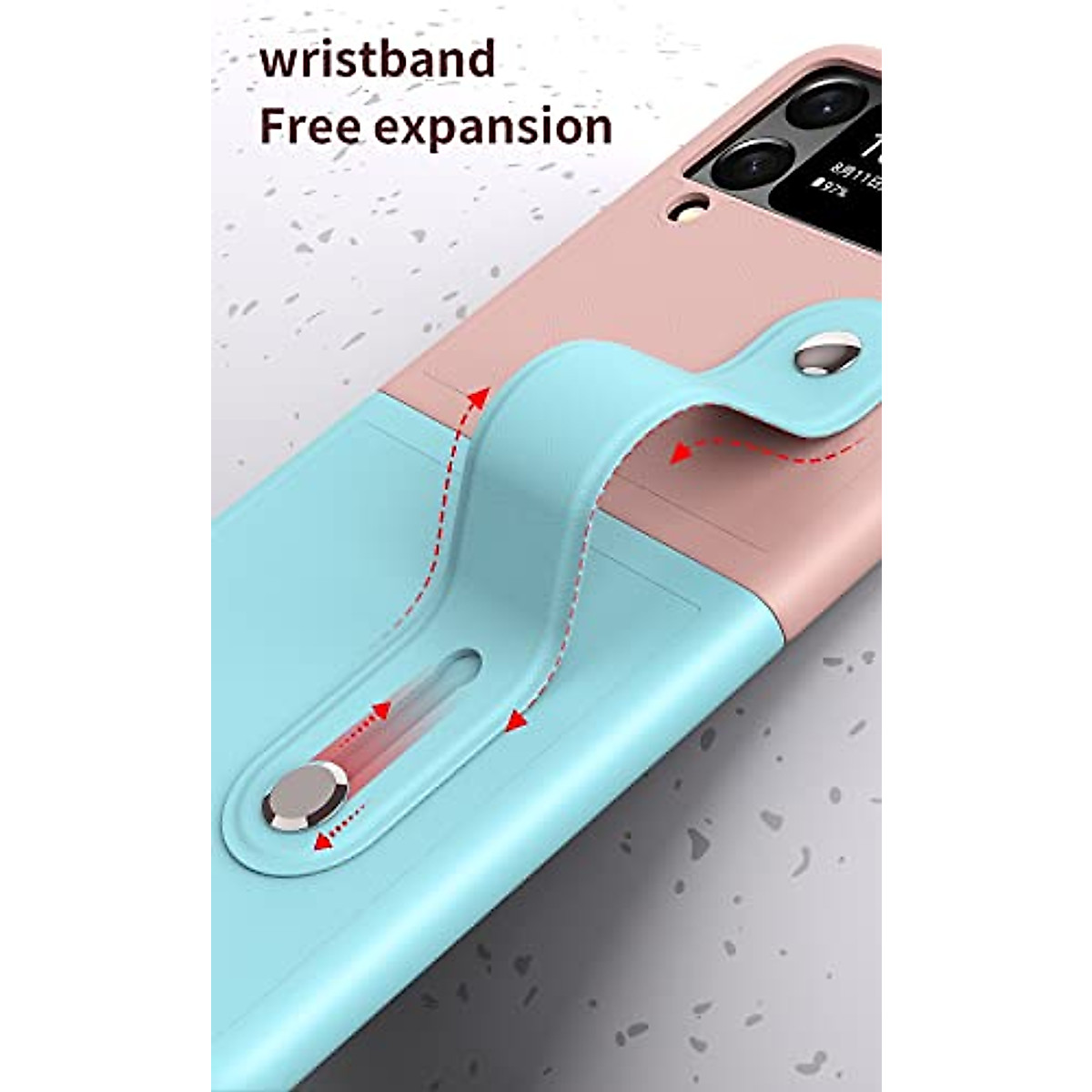 YJZSKRXFAK Case for Samsung Galaxy Z Flip4 5G 2022, Color Collision Slim Fit Protective Cover with Elegant Bracelet Handstrap Case for Galaxy Z Flip 4-Color#3