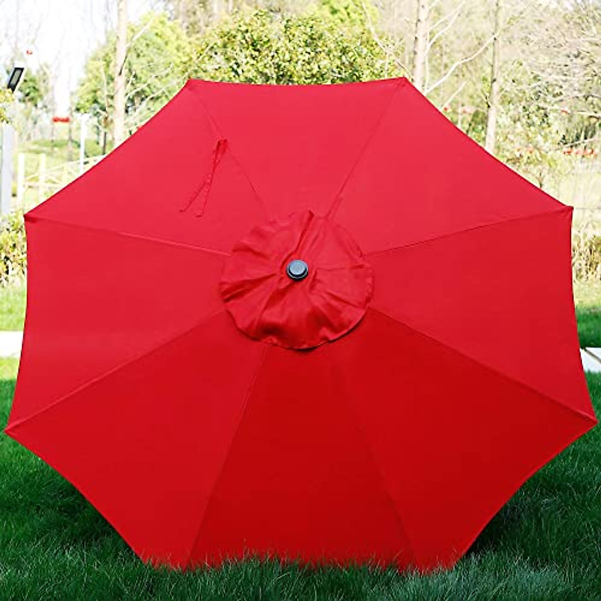 Blissun 9ft Patio Umbrella, Manual Push Button Tilt and Crank Garden Parasol (Red)