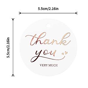 jijAcraft 100Psc Thank You Gift Tags with String,Thank You Tags,Rose Gold Foil Round Tags,Personalized Favor Tags,White Paper Tags for Wedding,Birthday,Baby Shower,Thank You Very Much Gift Tags
