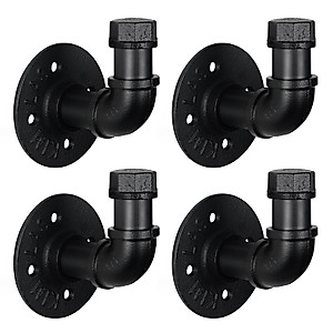 HouseAid Industrial Iron Pipe Towel Hook Holder, Farmhouse Rustic Robe Hook for Bathroom, Vintage Style Clothes Hook Hanger, Wall Mounted, Matte Black (4 Pack)
