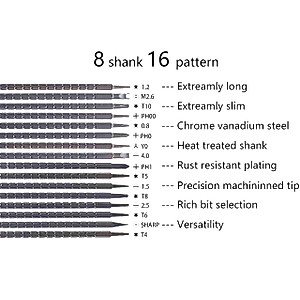 Professional Micro precision screwdriver set, 14-position adjustable shank, ultra slim tip, ergonomic grip, 16 in 1, chrome vanadium steel, for general repair, PC, laptop, tablet, phone, game consol