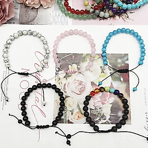 JEWPARK 12 PCS 8mm Semi-Precious Gemstone Bracelet Set Crystal Stone Bracelets for Men Women Round Beaded Adjustable Macrame Bracelets