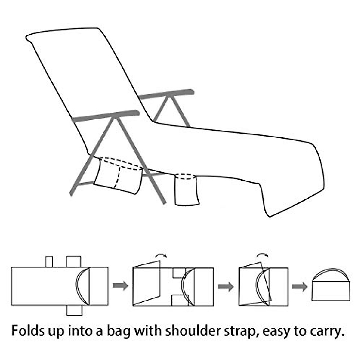 Pool Chair Cover with Pockets, Portable Sun Lounger Beach Chair Towel Cover