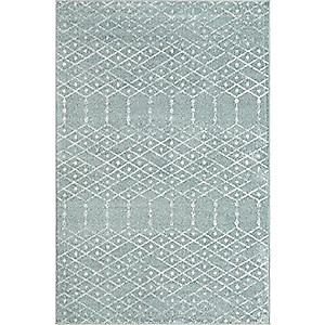 Rugs.com Paxon Trellis Collection Rug – 4' x 6' Aqua Medium-Pile Rug Perfect for Entryways, Kitchens, Breakfast Nooks, Accent Pieces