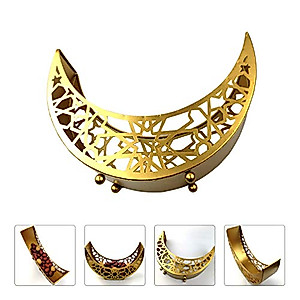 PRETYZOOM Crescent Moon Tray Ramadan Eid Mubarak Trays Platters Moon Dinner Plate Tableware Dessert Food Serving Tray Ramadan Muslim Islamic Party Supply Golden