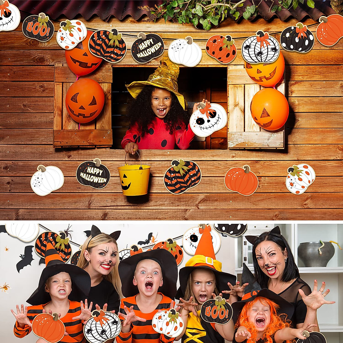 Quera 120Pcs Pumpkin Classroom Bulletin Board Decorations Halloween Cutouts Farmhouse Accents with Glue Point Dots for Halloween Fall Home Decoration Happy Halloween, Boo, Trick Or Treat,Spider