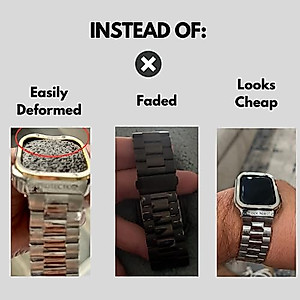 High-end Luxury Stainless Steel Metal Watch Case with Band Compatible with Apple Watch Band Series 4 5 6 7 8 Ultra 40mm 41mm 44mm 45mm 49mm for Women Men