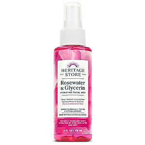 HERITAGE STORE Rosewater & Glycerin Hydrating Facial Mist - Dry Combination Skin Care - Rose Water Spray w/ Vegetable Glycerine, Made Without Dyes or Alcohol, Hypoallergenic, Vegan, Cruelty Free, 4oz