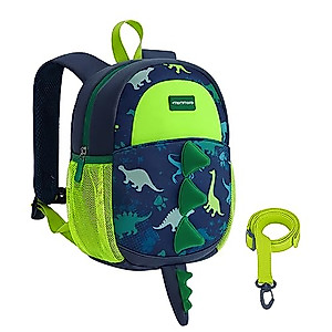 mommore Toddler Backpack, Kids Backpack with Leash, Dinosaur Backpack for Boys 2-4, Cute 3D Cartoon Preschool Kindergarten Backpacks, Green