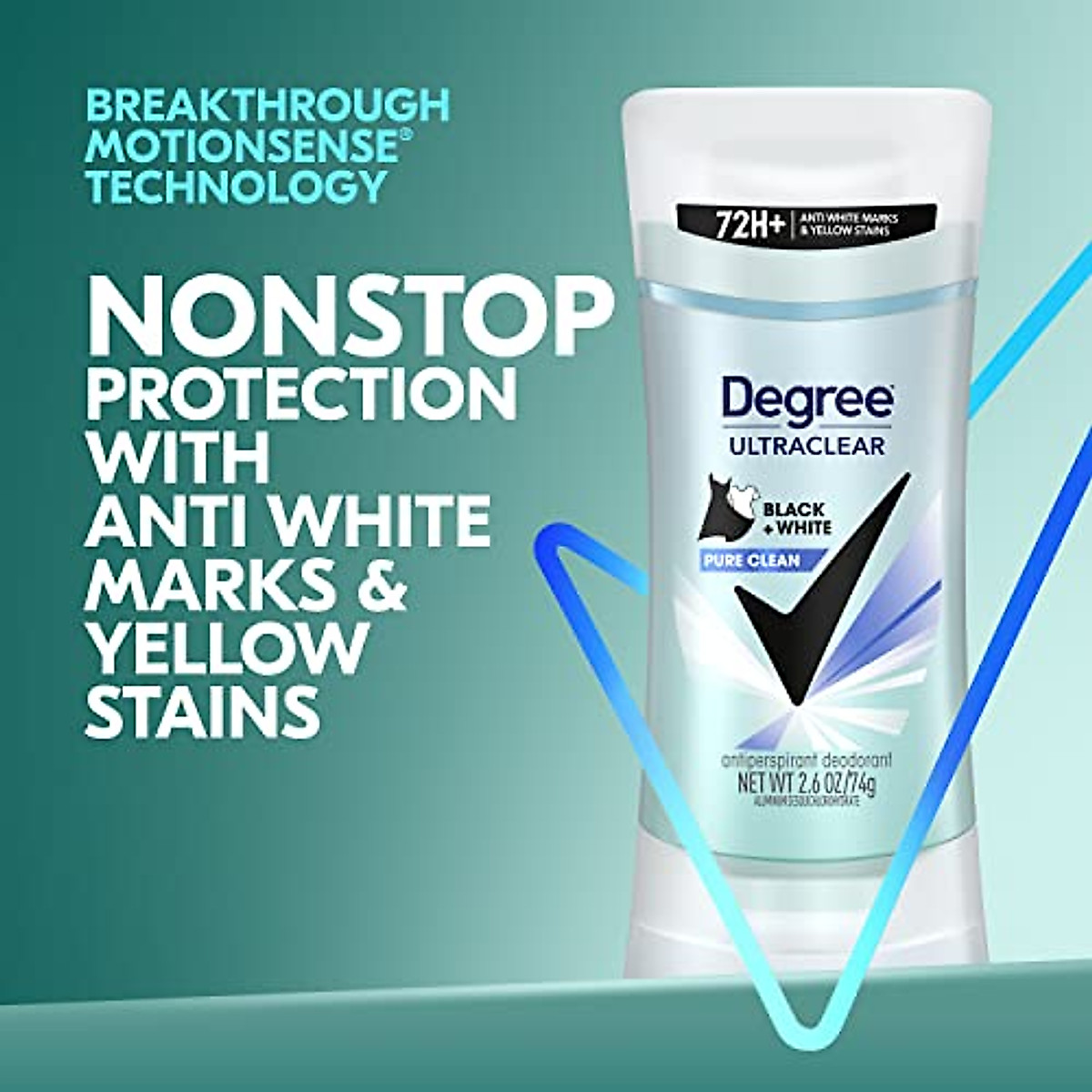 Degree Antiperspirant for Women Protects from Deodorant Stains Pure Clean Deodorant for Women 2.6 oz, Pack of 4
