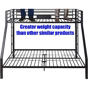 SIGONE Stronger and Safer Metal Bunk Bed Twin XL Over Queen Size Black Heavy Duty Thicken Safer More Stable Steel Bunk Queen Bed with Reinforced Legs and Ladder, Easier Assembly (Twin XL Over Queen)