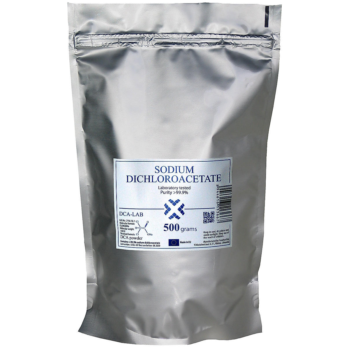 DCA - Sodium Dichloroacetate 500g Bulk Powder, Purity >99.9%, Made in Europe, by DCA-LAB, Certificate of Analysis Included, Tested in a Certified Laboratory, Buy Directly from Manufacturer, 1.7lbs