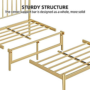 Amyove Queen Bed Frame Metal Platform Bed with Headboard, 14 Inches Metal Mattress Foundation for Storage, No Box Spring Needed, Easy Assembly, Modern, Gold