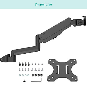 WALI Premium Single Fully Adjustable Gas Spring Arm for WALI Monitor Mounting System (GSAM001), Black