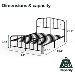 Zinus Heidi Metal Platform Bed Frame/Steel Mattress Foundation/Bed Frame with Headboard and Footboard/No Box Spring Needed/Easy Assembly, Black, Queen