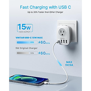 [3-Pack] UK Ireland Travel Plug Adapter, VINTAR International Power Adaptor with 1USB C, 2American Outlets and 3USB Ports, 6 in 1 Type G Plug Adapter