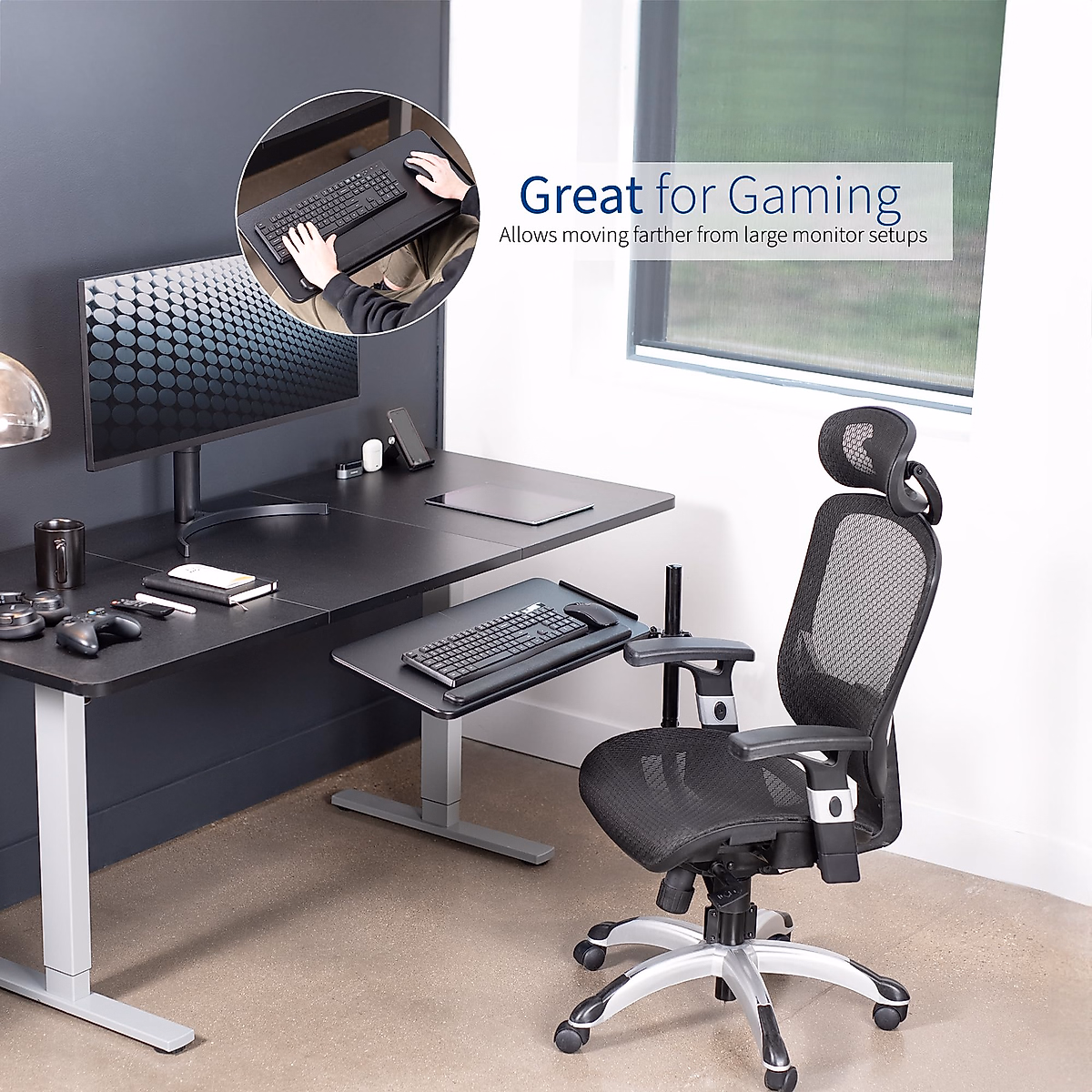 VIVO Office Chair Mounted 26 x 12 Inch Keyboard and Mouse Tray, Ergonomic Tilt, Full Motion 360 Degree Rotation, Black, MOUNT-KB08C