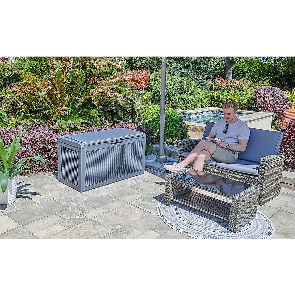 YITAHOME 120 Gallon Outdoor Storage Deck Box, Large Resin Patio Storage for Outdoor Pillows, Garden Tools and Pool Supplies, Waterproof, Lockable (Light Brown)