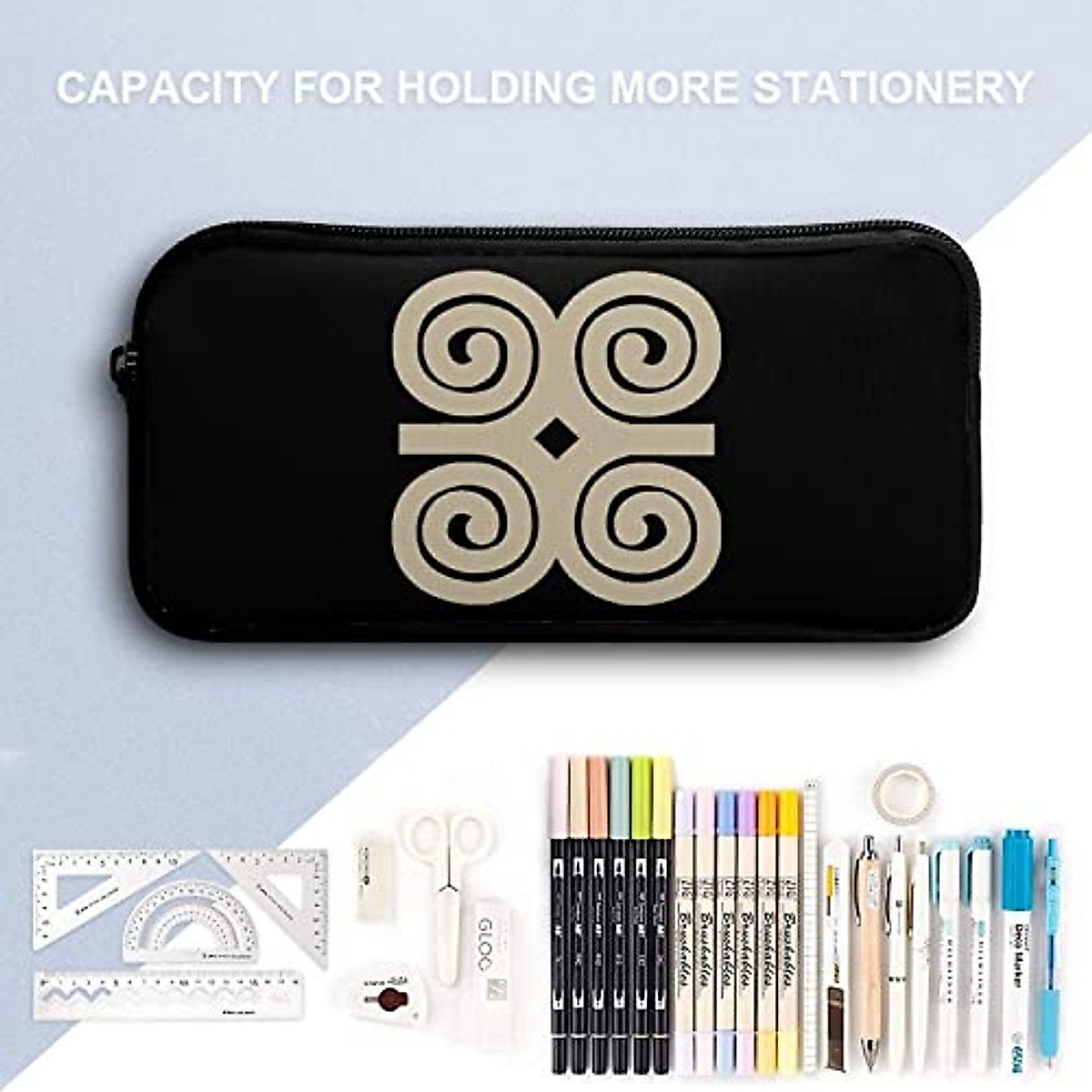 African Symbols Pencil Case Makeup Bag Big Capacity Pouch Organizer for Office College