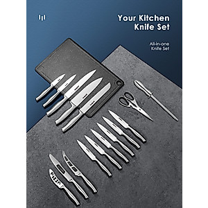Aiheal 17PCS Stainless Steel Knife Set with Clear Knife Block, No Rust and Super Sharp Kitchen Knife Set in One Piece Design with Knife Sharpener for Kitchen, Steak Knives Set
