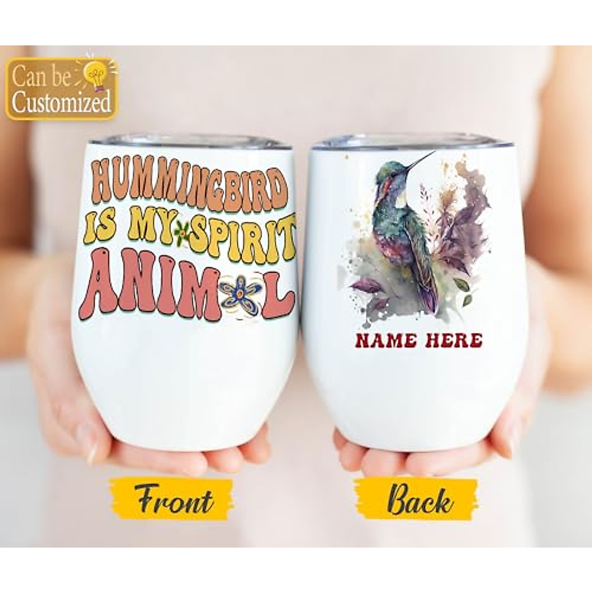 Hummingbird Spirit Animal Gift Mug for Coworkers and Friends Custom Personalized Name Insulated Tumbler 12oz with Lid