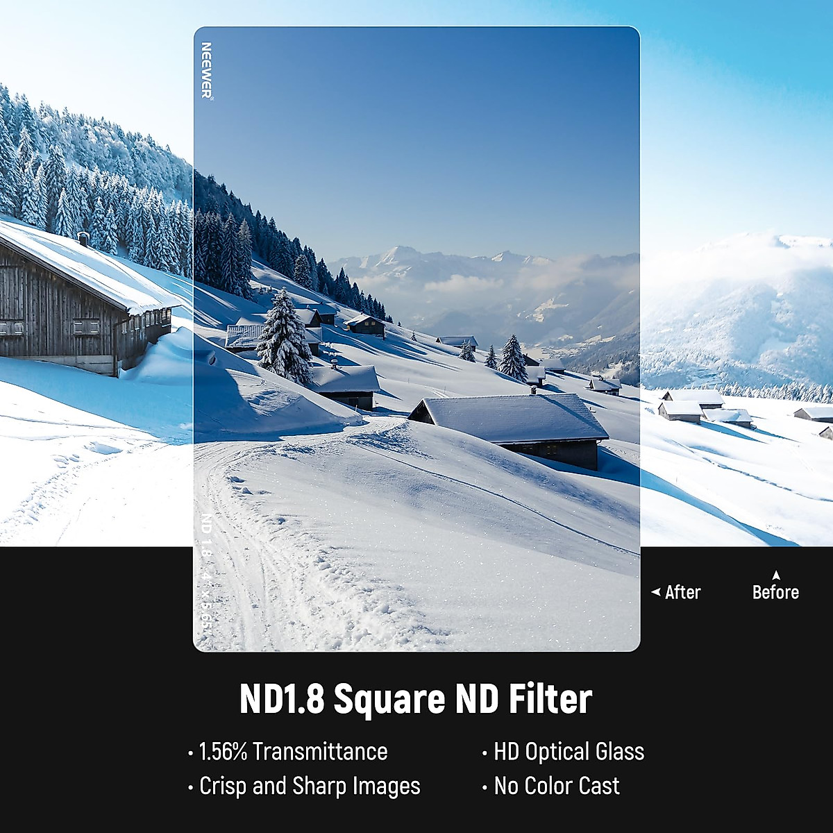 NEEWER ND1.8(6 Stops) Square ND Filter, 4"x5.65" Cinema Neutral Density Filter Compatible with Tilta Compatible with SmallRig Matte Box, Slim Multi Coated HD Optical Glass/1.56% Light Transmittance