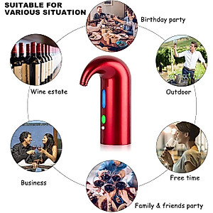 Electric Wine Aerator Pourer, Portable One-Touch Wine Decanter and Wine Dispenser Pump for Red and White Wine Smart Automatic Wine Oxidizer Dispenser USB Rechargeable Spout Pourer (Red)