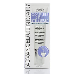 Advanced Clinicals 5-in-1 Multi Correction Anti Aging Eye Serum Lotion W/Retinol, Collagen, Vitamin C, & Manuka Honey. Reduces Appearance Of Dark Circles, Wrinkles, Crows Feet & Fine Lines, 2 Fl Oz