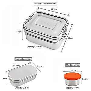 MORE-ECO Classic Stainless Steel Bento Lunch Box Lunch Container Design Holds a Variety of Foods - Metal Bento Box - Dishwasher Safe - Stainless Lid - Stainless 5-in-1