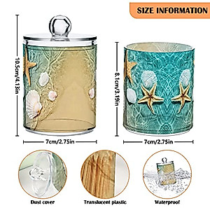 YYZZH Starfish Seashell In Clear Sea Water Ocean Beach 2 Pack Qtip Holder Dispenser for Cotton Swab Ball Round Pads Floss 10 Oz Apothecary Jar Set for Bathroom Canister Storage Makeup Organizer