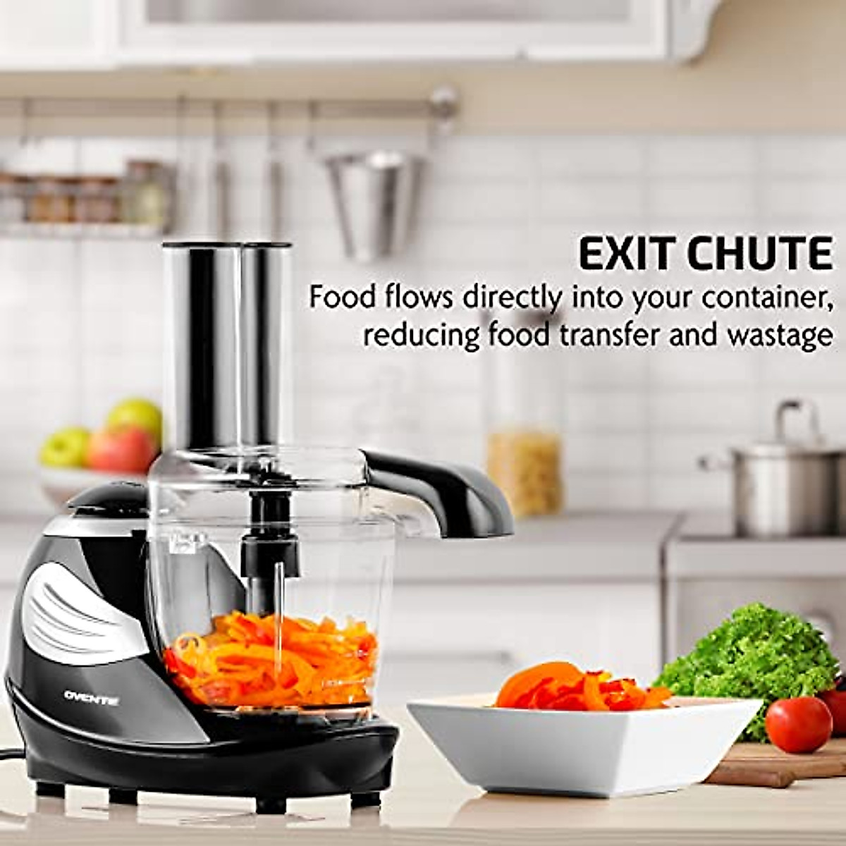 OVENTE Mini Electric Food Processor and Salad Vegetable Shake Mixer 1.5 Cup With Stainless Steel Blades Grater Slicer Chopper Juicer blenders and Emulsify Accessories Black PF1007B