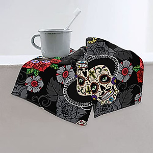 Perinsto Sugar Skulls Hand Towel Day of The Dead Decorative Fingertip Towels Multipurpose for Bathroom Kitchen Gym and Spa, 27.5" X 15.7"