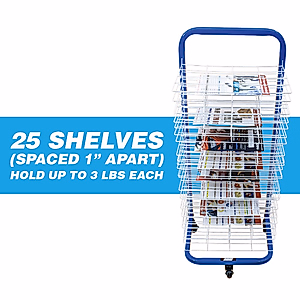 LAUCO Art Drying Rack for Art Studios & Classrooms, 25-Removable Shelf Mobile, Painting Drying Rack with Wheels - Stack Rack for Painting, Drawings, and More (1 Pack)