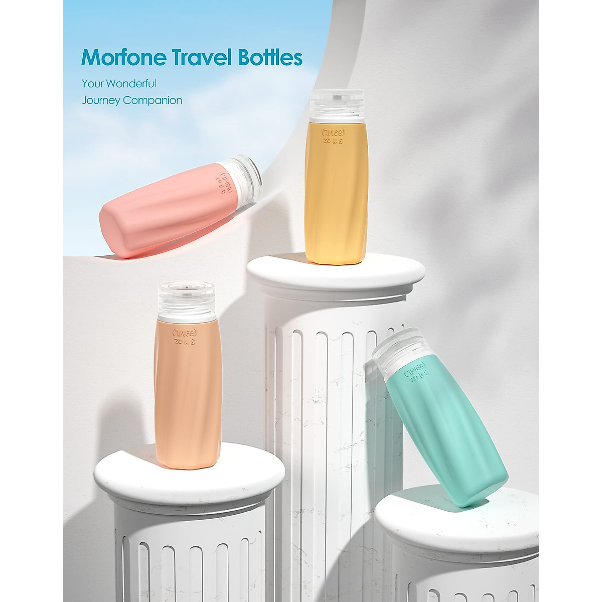 Morfone Travel Bottles for Toiletries, 3oz TSA Approved Travel Size Containers Leak Proof Squeezable Travel Accessories Refillable for Shampoo Conditioner Lotion Liquids(4Pack)