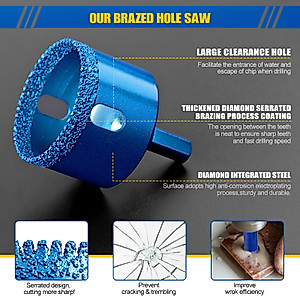 Diamond Hole Saw Tile Drill Bits Kit, 10 PCS Serrated Brazing Core Drill Bit Set with EVA Hole Saw Guide Jig, Hole Saw Sets for Ceramic, Glass, Tile, Gypsum, Marble, Granite