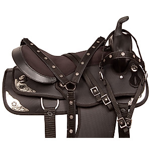 Acerugs 12” 13” 14” 15” 16” 17” 18” WESTERN PLEASURE TRAIL Silver TEXAS STAR LIGHT WEIGHT SYNTHETIC HORSE SADDLE TACK SET PAD (Black, 18" FQHB)