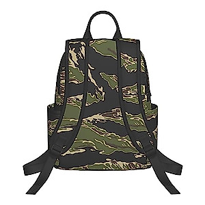 Lightweight Compatible with Army Military Camouflage Vietnam Tiger Stripe Camo Backpack College Travel Daypack for Men Women, Anti Theft Middle Backpack Large Capacity for Picnic Hiking