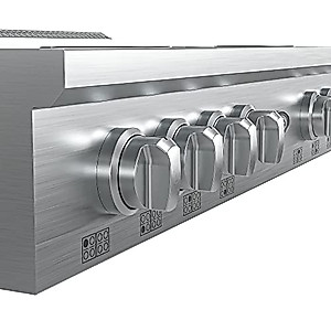 KoolMore KM-HGRT48-SS 48 Inch Natural Gas Range-Top with 8 Sealed Italian, Stainless-Steel Stovetop Knobs, Edge Cast Iron Cooking Grates, Electronic Ignition, 48" (8 Burners), Silver