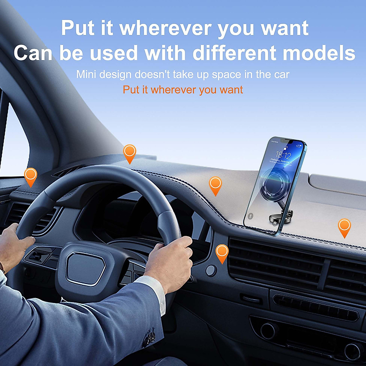 JTRSL for Foldable Magsafe car Mount - 360° Base Rotating Car Dashboard Magnetic Cell Phone Holder, Powerful Magnet Car Phone Holder, Compatible with All Smartphones-MagSafe Car Accessories